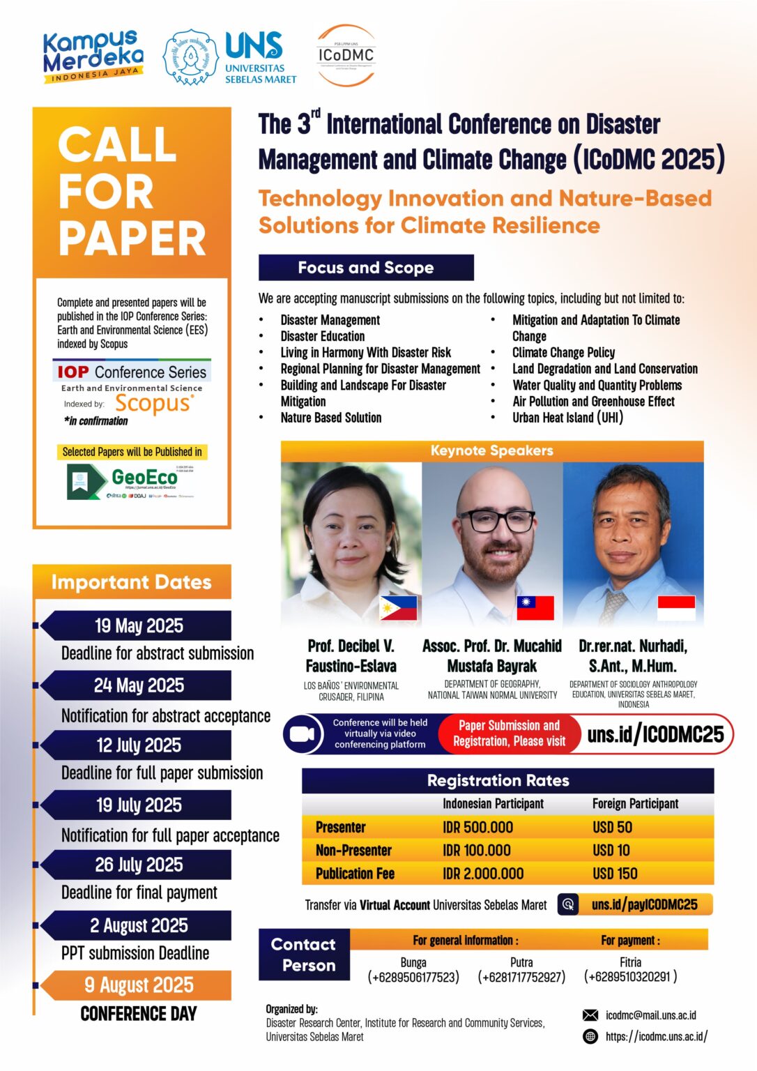 CALL FOR PAPERS – The 3rd International Conference on Disaster Management and Climate Change ...